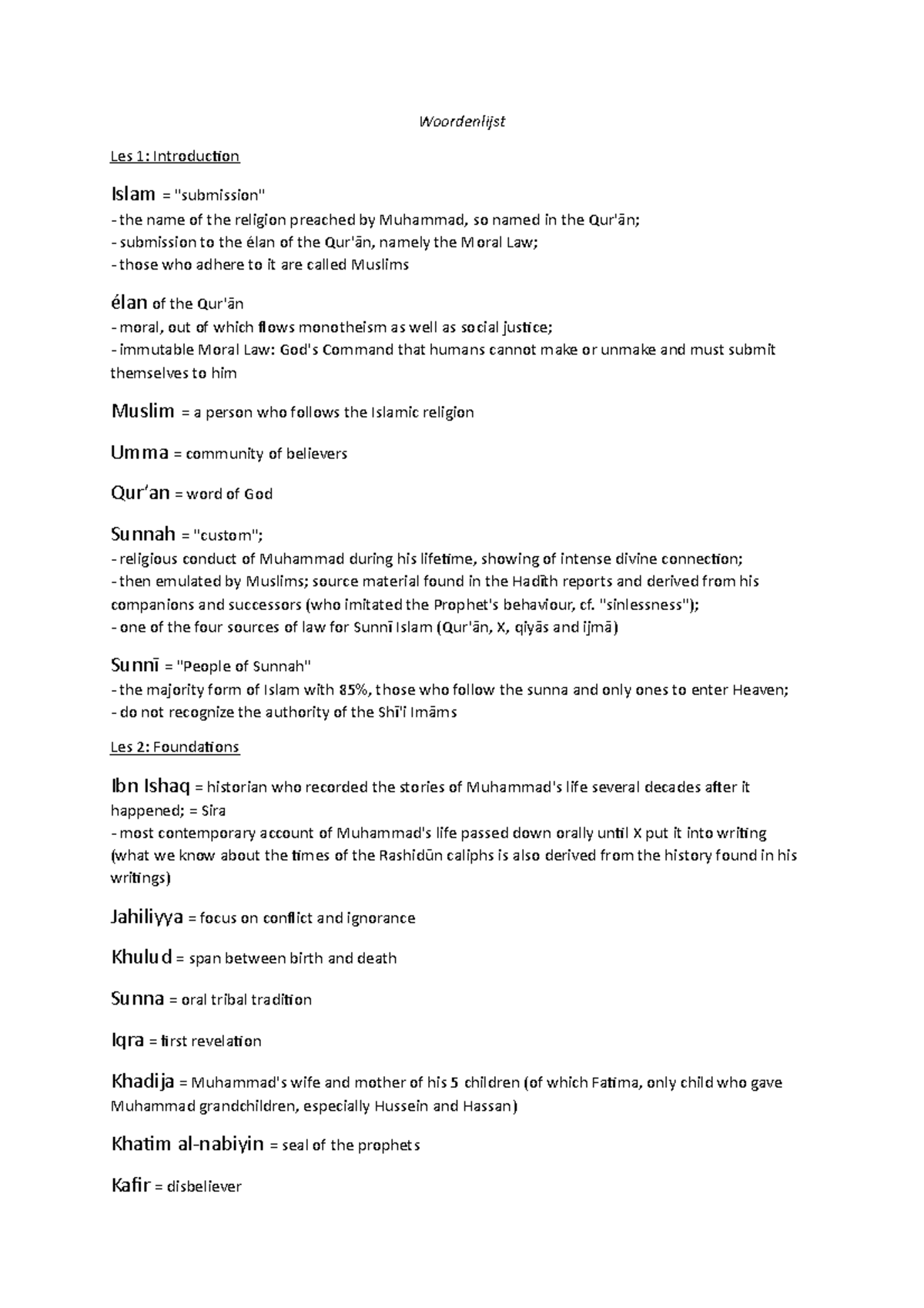 Woordenlijst Introduction to Islam and Being Muslim - Woordenlijst Les ...