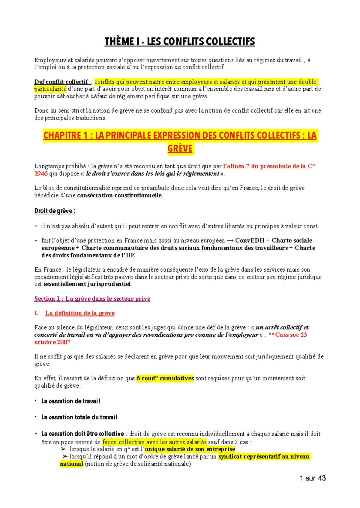 CM Droit du travail approfondi - THÈME I - LES CONFLITS COLLECTIFS ...