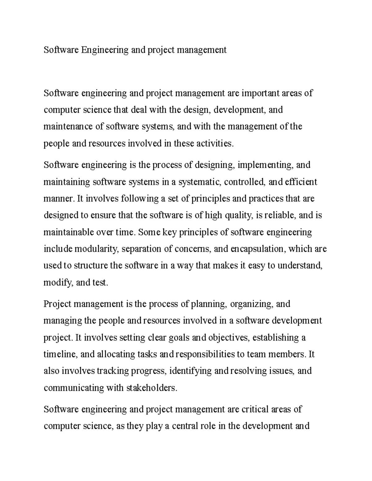 Software Engineering and project management - Software engineering is ...