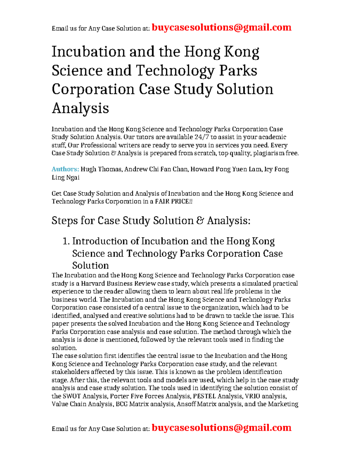 Case Solution Incubation and the Hong Kong Science and Technology Parks ...