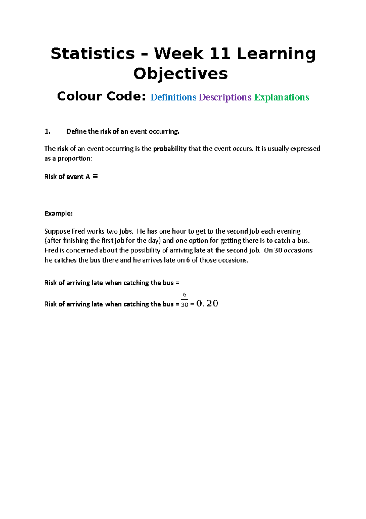 Statistics Lecture Notes - Statistics – Week 11 Learning Objectives ...