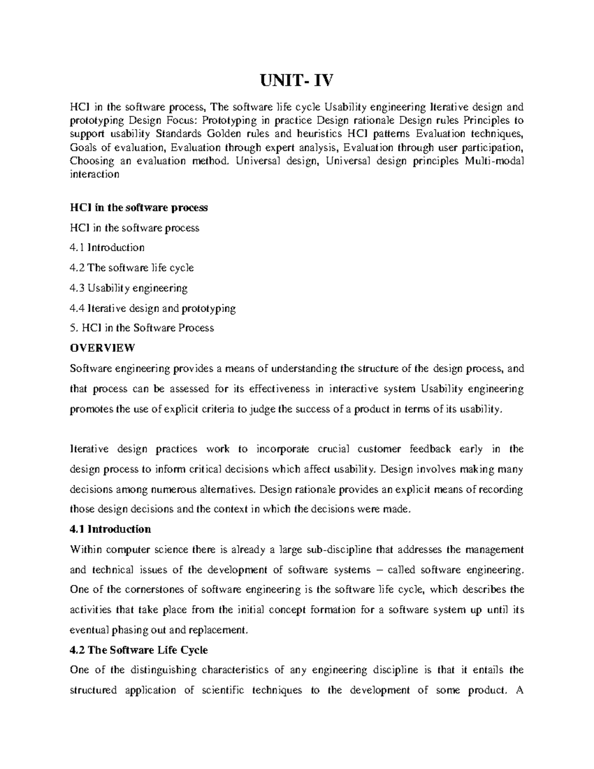 HCI Notes UNIT 4 AND 5 - UNIT- IV HCI in the software process, The ...