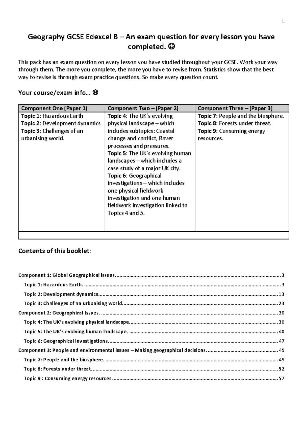 Geography GCSE Practice questions booklet - Geography GCSE Edexcel B ...