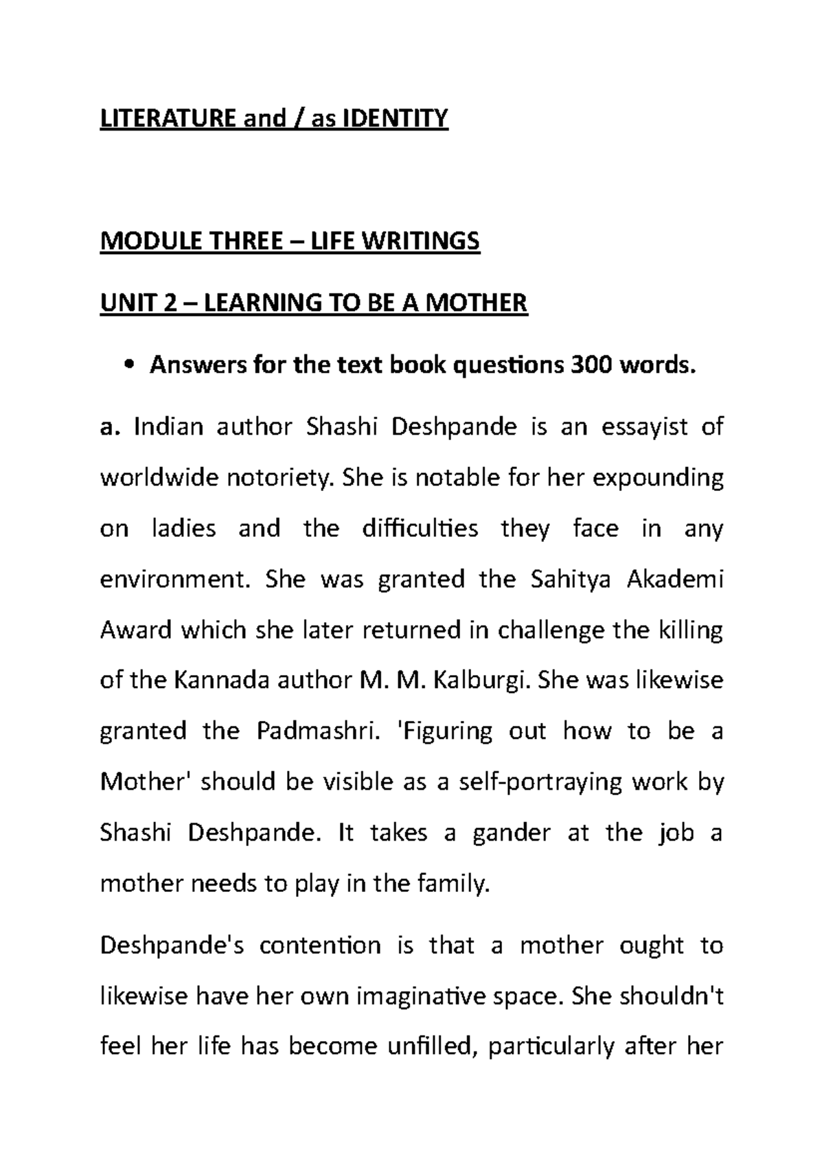 Literature and as Identity - Module 3 - U2 Notes - Part C - LITERATURE ...