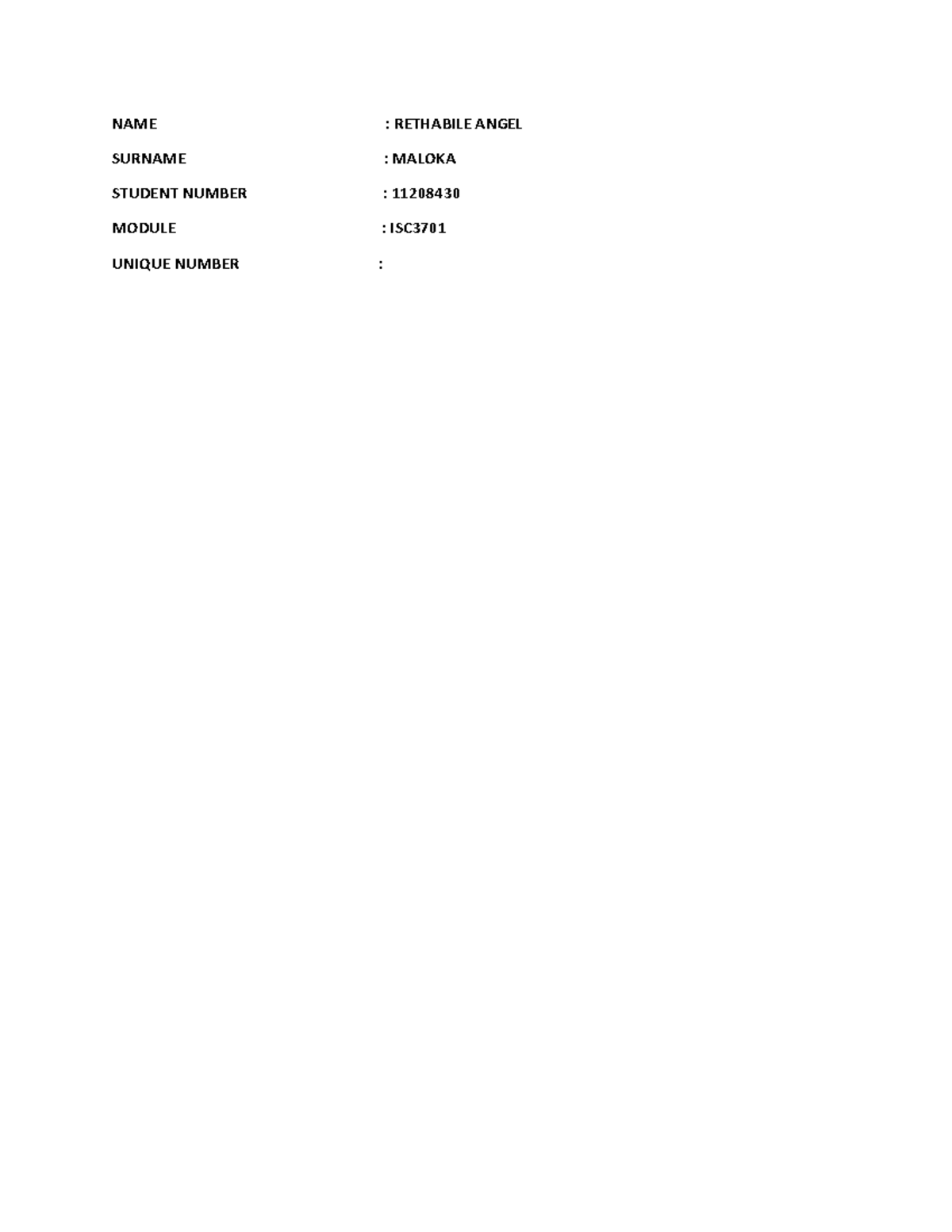 Portfolio ISC3701 - NAME : RETHABILE ANGEL SURNAME : MALOKA STUDENT ...