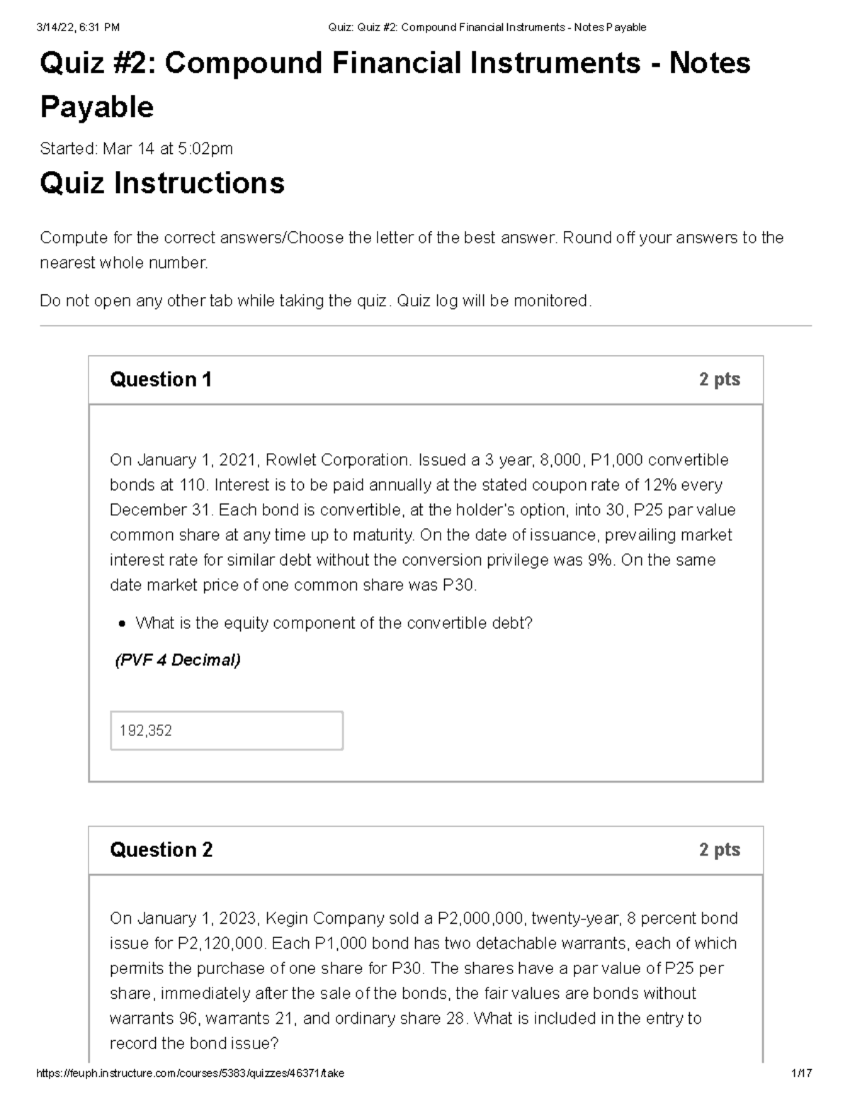 Scribd - TEST BANK - Quiz #2: Compound Financial Instruments - Notes ...