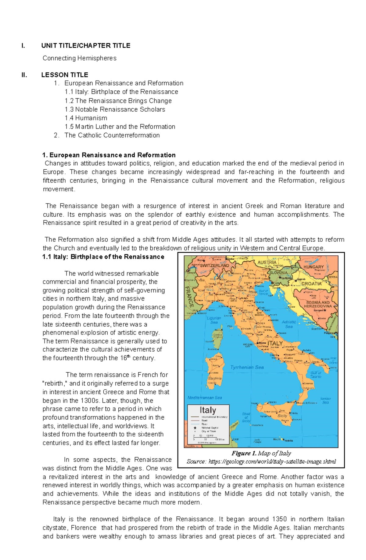 Connecting Hemispheres - I. UNIT TITLE/CHAPTER TITLE Connecting ...