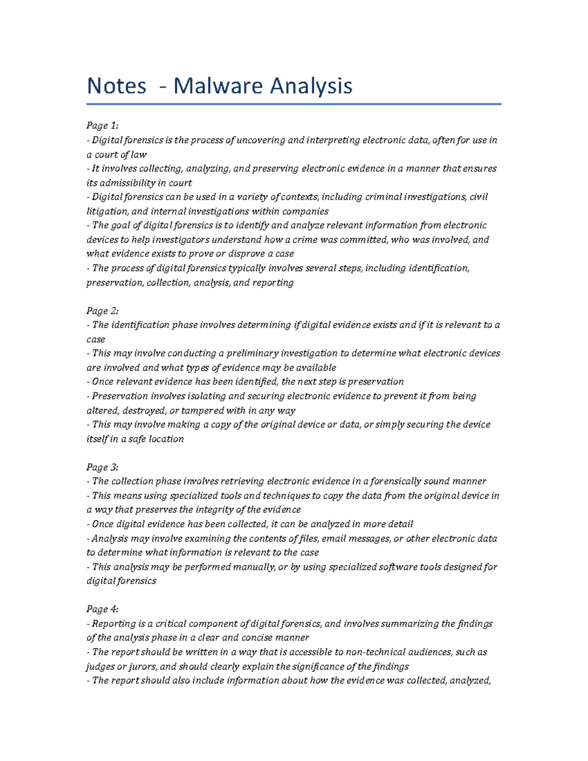 Lecture notes - Malware Analysis - Notes - Malware Analysis Page 1 ...