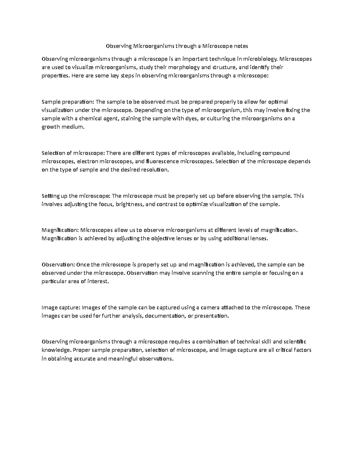 Observing Microorganisms through a Microscope notes - Microscopes are ...