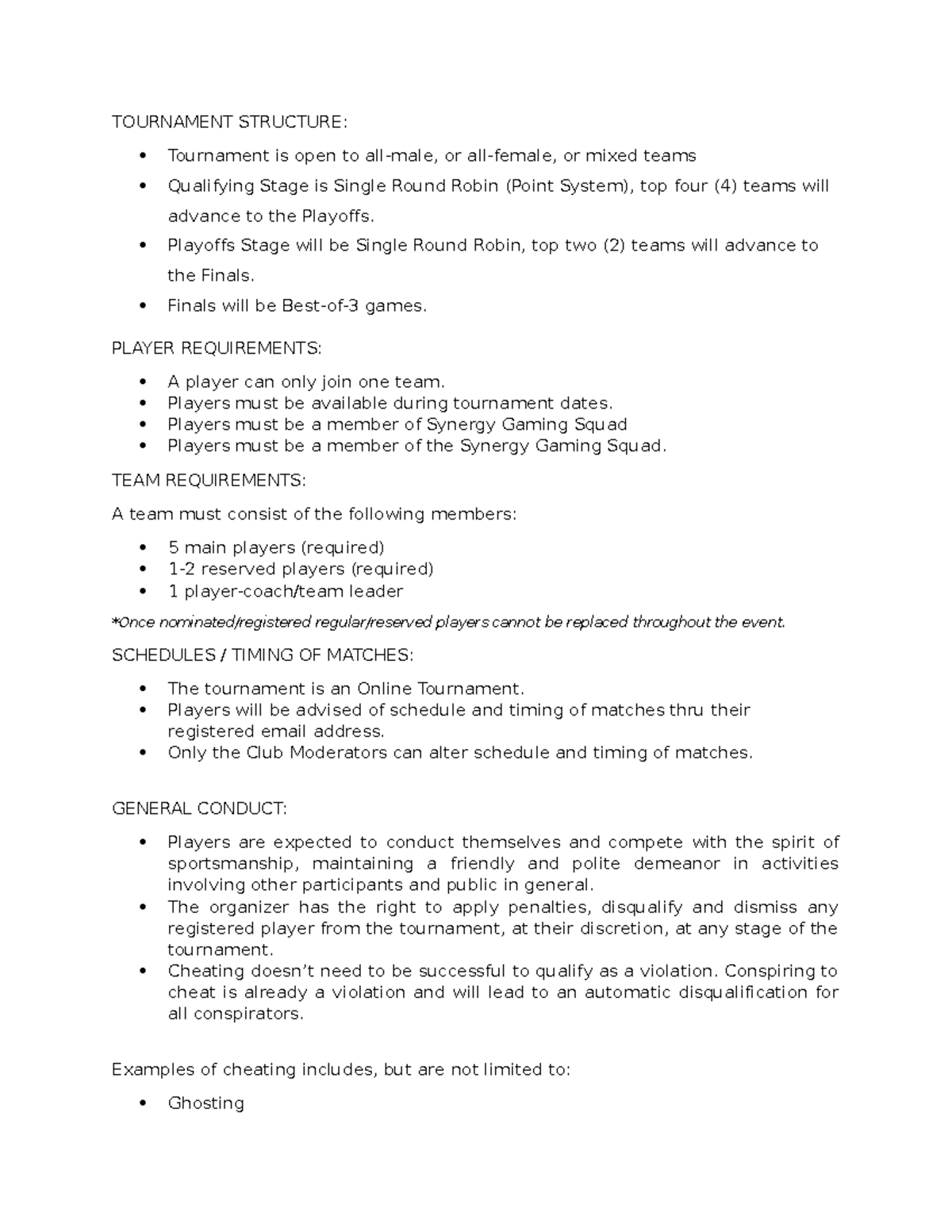 Tournament Structure (SGS) - TOURNAMENT STRUCTURE: Tournament is open ...