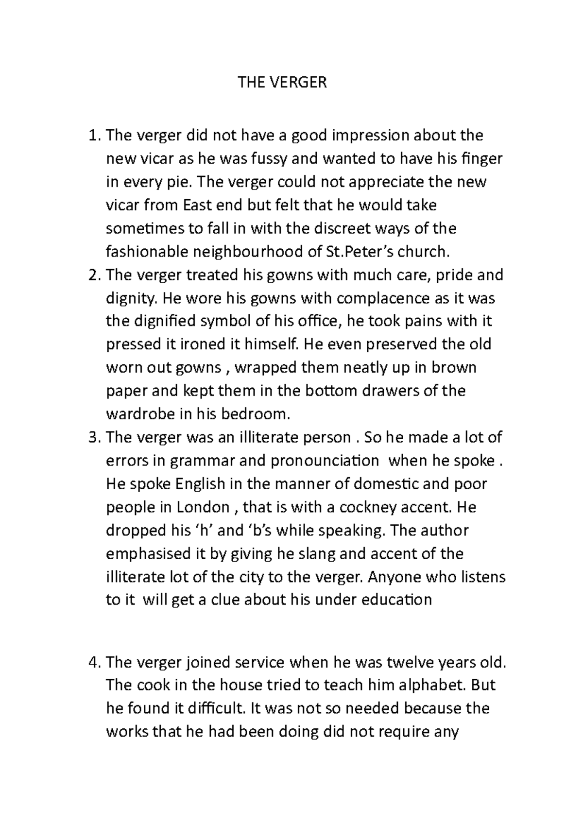 THE Verger new - very understandable , relevant topic , easy ...