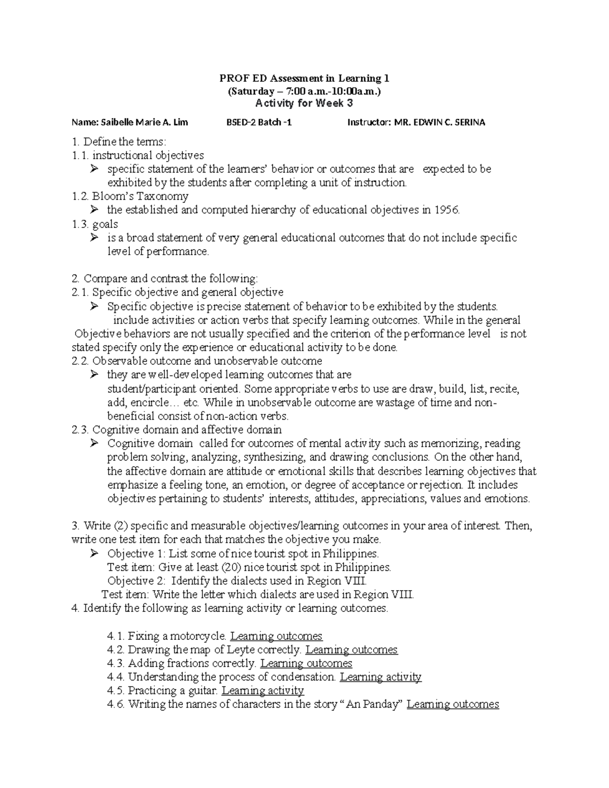 Week 3 - PROF ED Assessment in Learning 1 (Saturday – 7:00 a.-10:00a ...