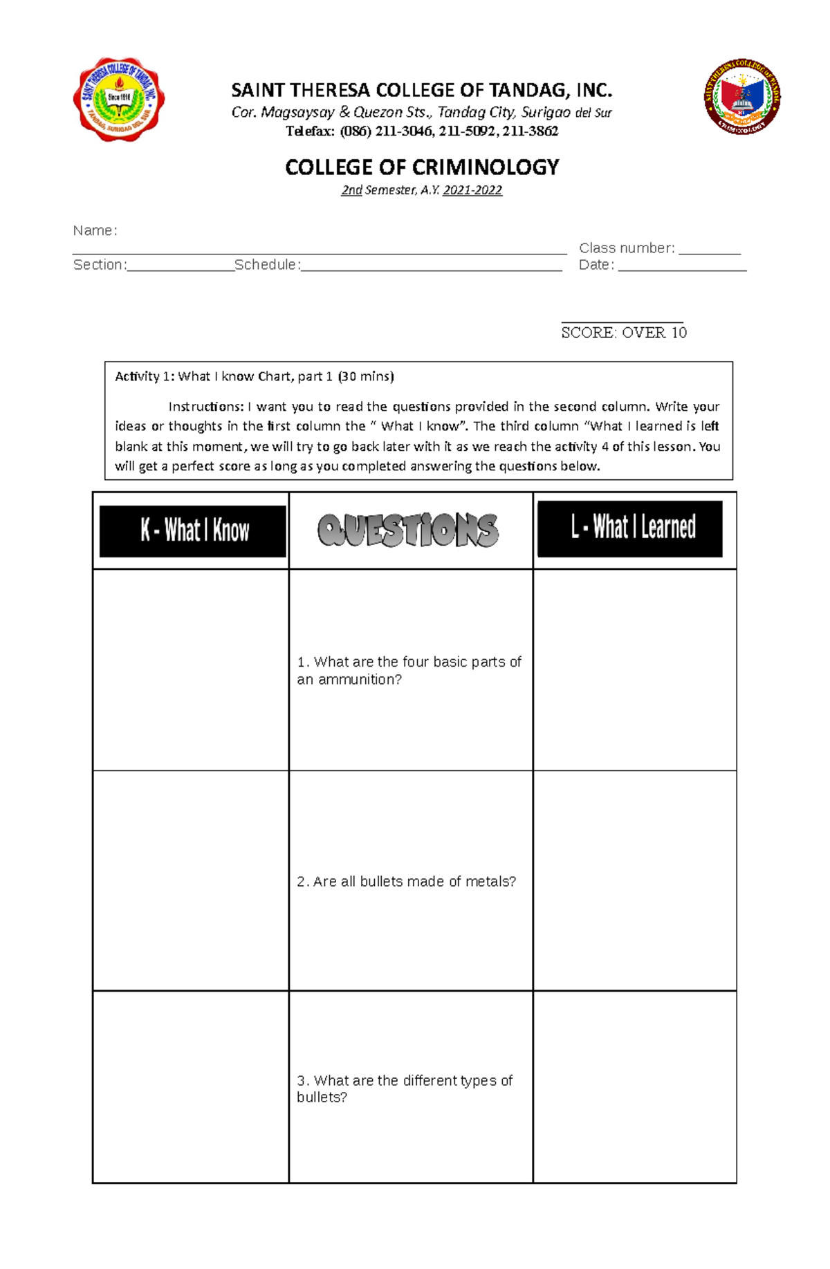 Pretest- Module 3 - FOR EDUCATIONAL - SAINT THERESA COLLEGE OF TANDAG ...