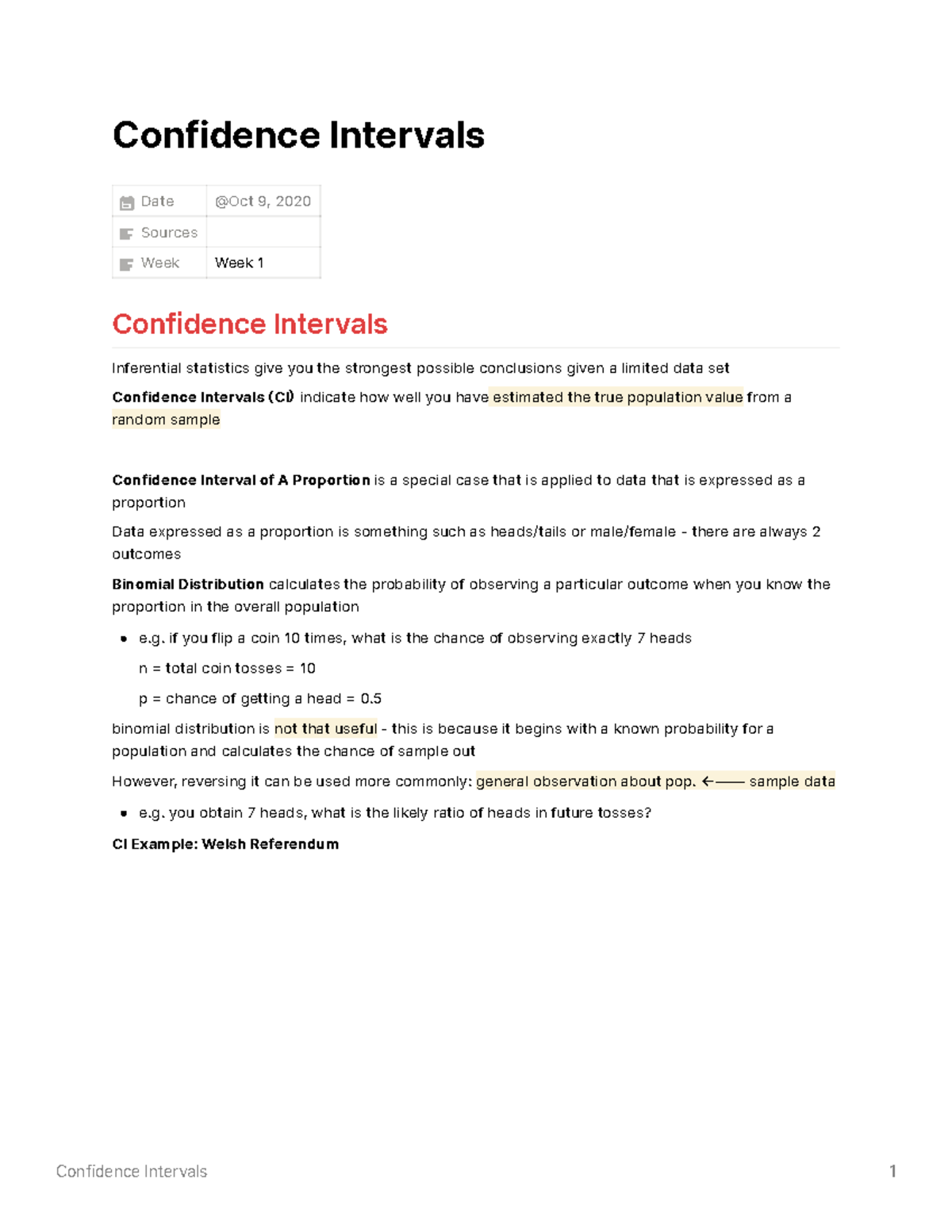 Confidence Intervals - Lecture notes 2 - Confidence Intervals 1 ...