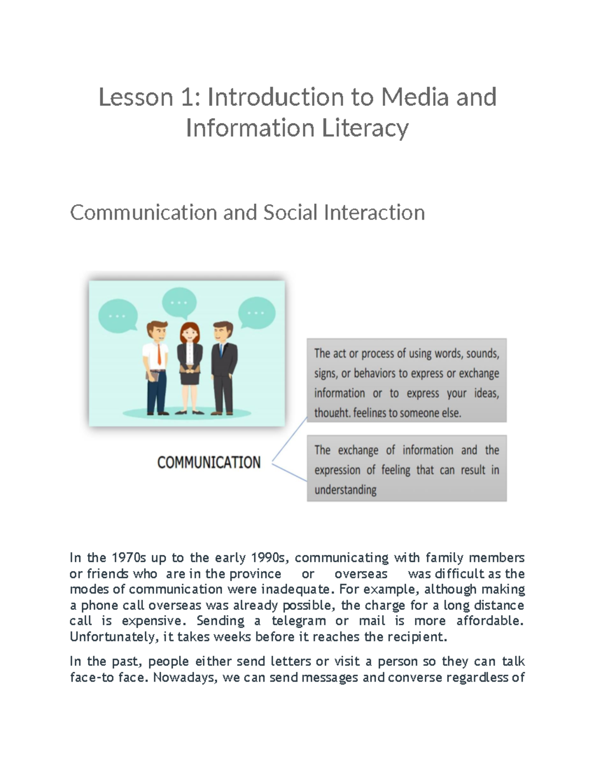 Lesson 1-MIL - Lesson 1: Introduction to Media and Information Literacy ...