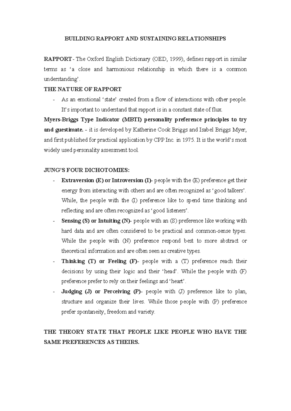 Professional Skills Development - BUILDING RAPPORT AND SUSTAINING ...