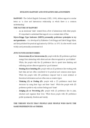 Chapter 2 - Building Rapport AND Sustaining Relationships - Human ...