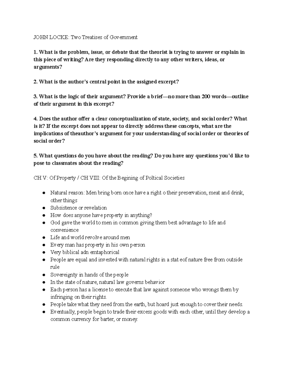 CRM 310- W5 JOHN Locke - JOHN LOCKE: Two Treatises of Government What ...