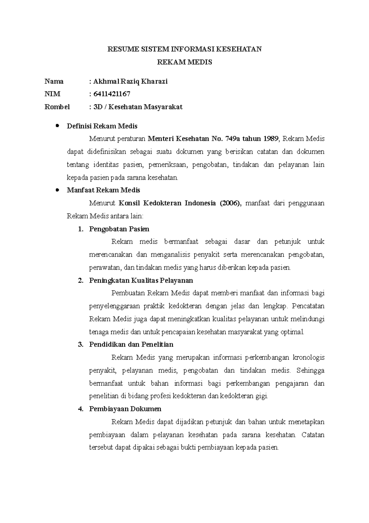 Rekam Medis - RESUME SISTEM INFORMASI KESEHATAN REKAM MEDIS Nama ...