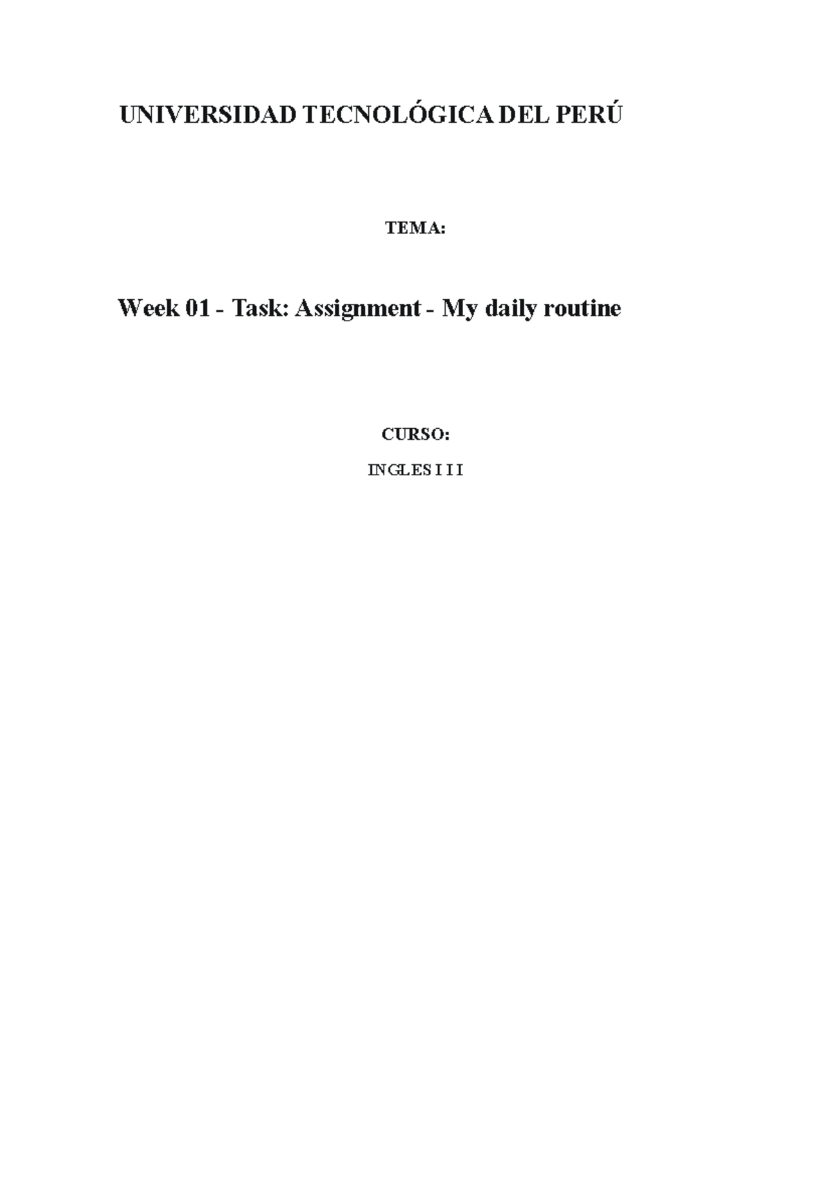 Semana 1 Ingles 3 Ingles Iii Universidad Tecnológica Del Perú Tema