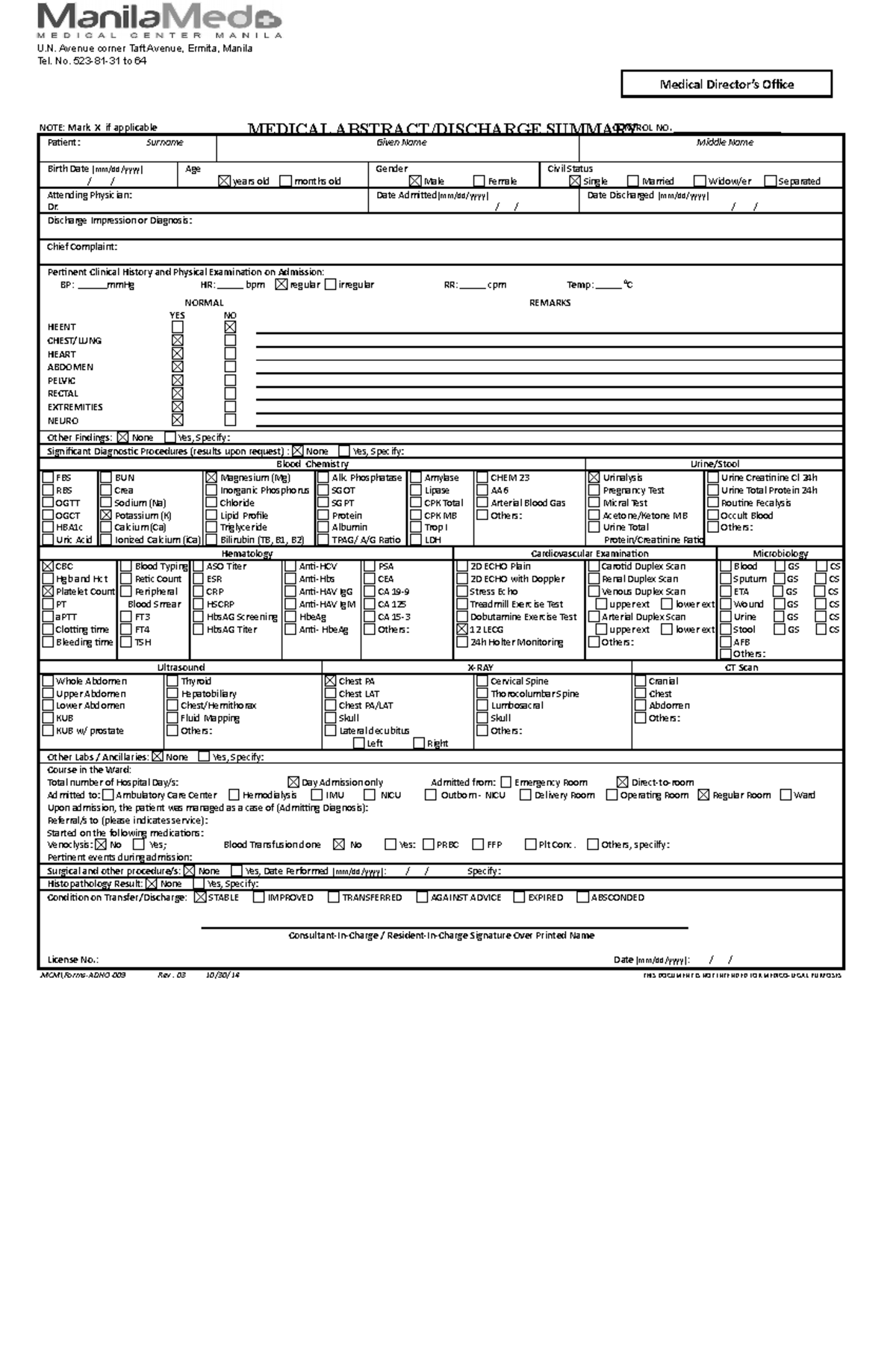 Med ical Abstract - MEDICAL ABSTRACT/DISCHARGE SUMMARY NOTE: Mark X if ...