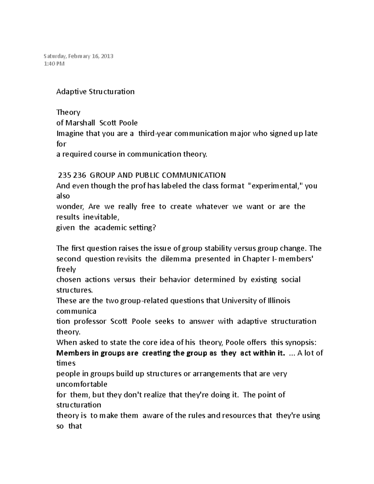 Adaptive Structuration - Saturday, February 16, 2013 1:40 PM Adaptive ...