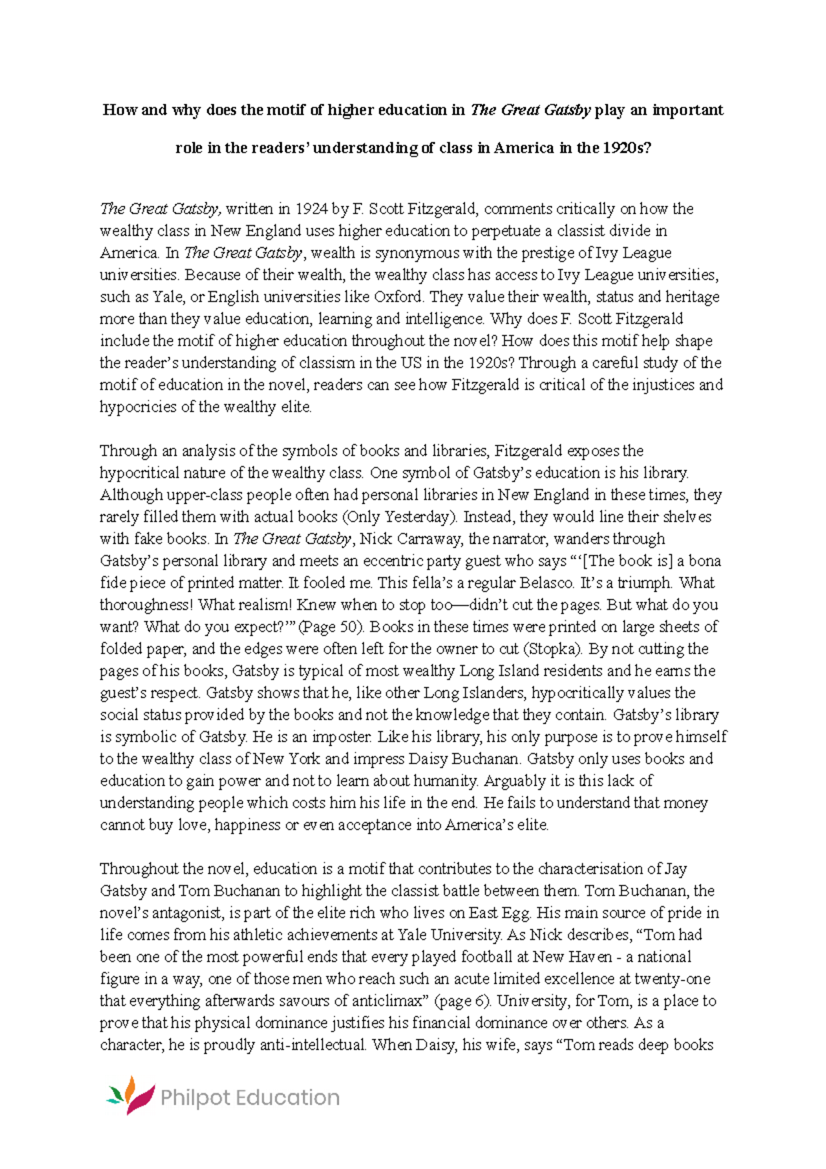 HLE Gatsby Hl Essay Example How And Why Does The Motif Of Higher
