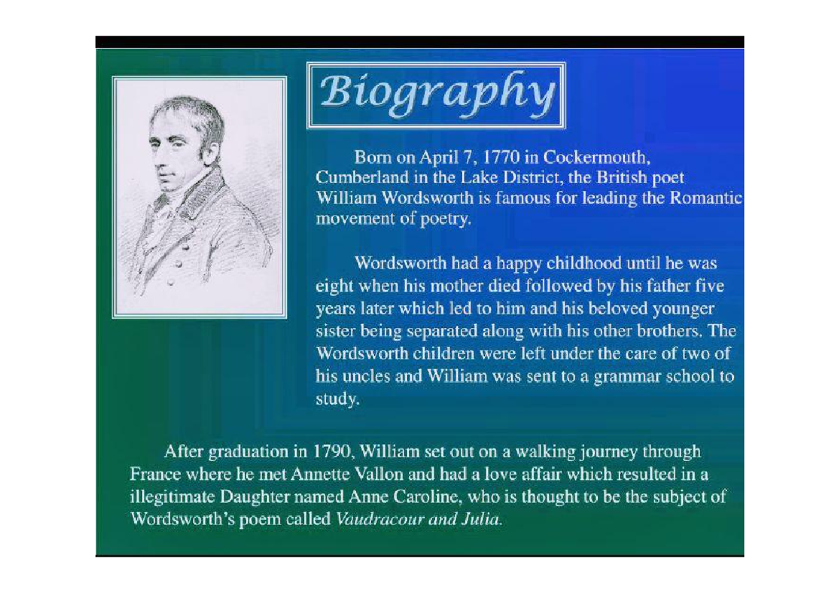 Poet introduction - Simple intro - Biography Born on April 7, 1770 in ...