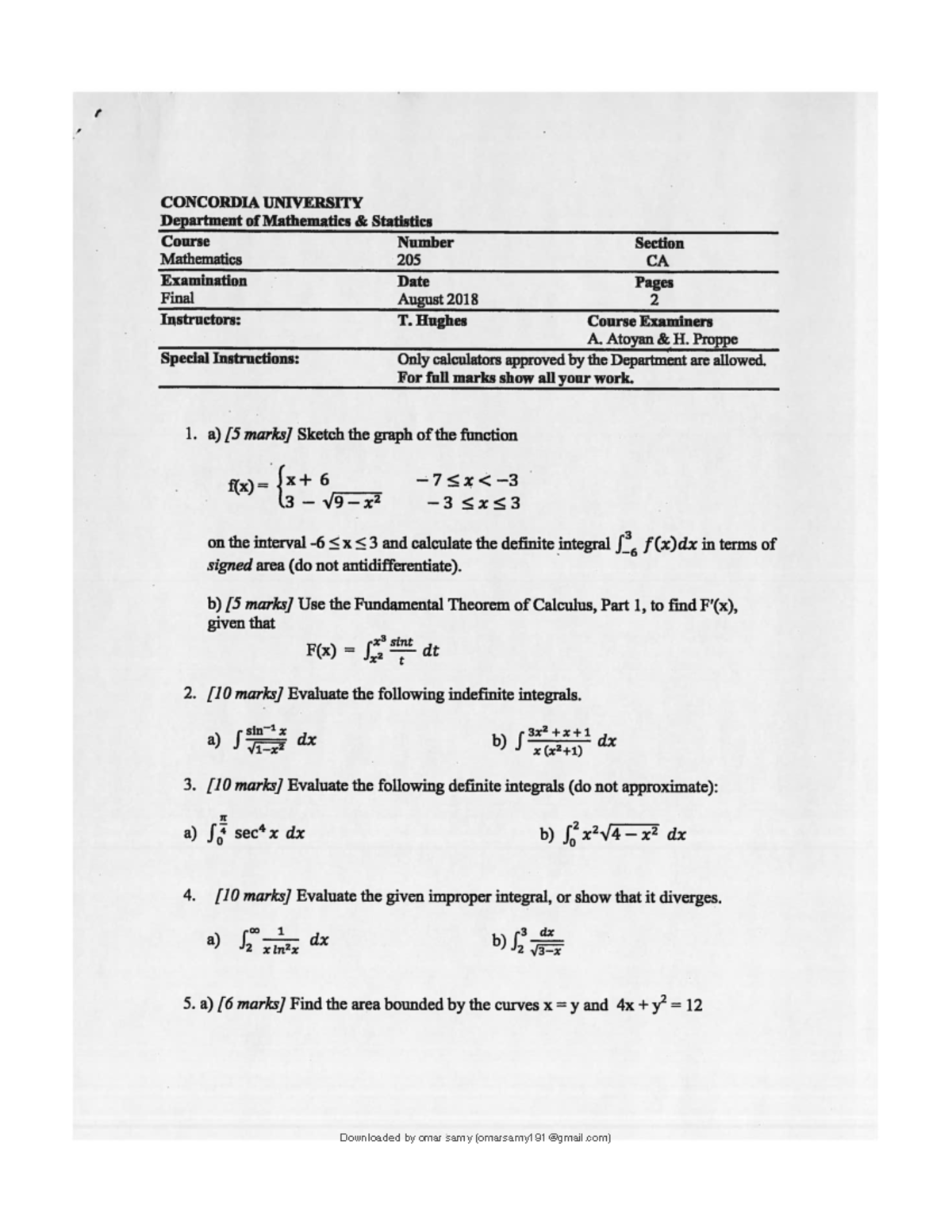 Math 205 final - MATH 205 - Downloaded by omar samy (omarsamy191@gmail) lOMoARcPSD| - Studocu