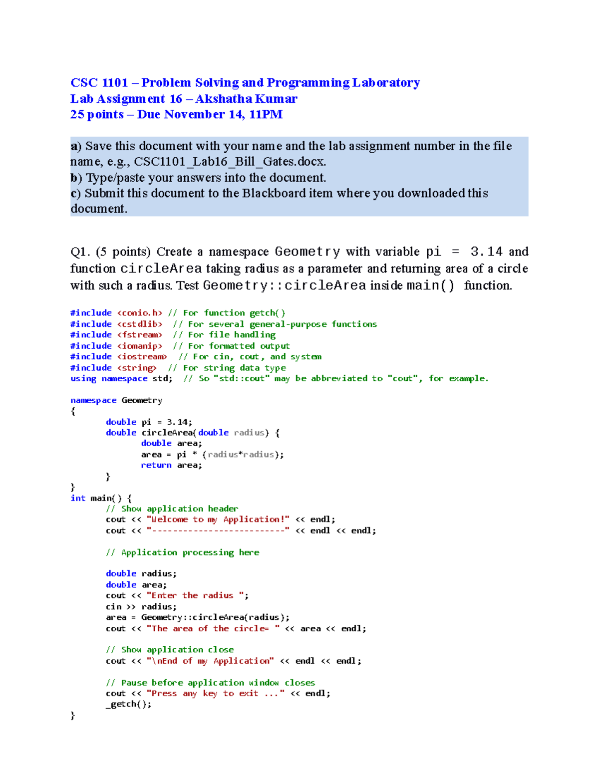 Csc1101 Lab16 Assignment Csc 1101 Problem Solving And Programming Laboratory Lab Assignment