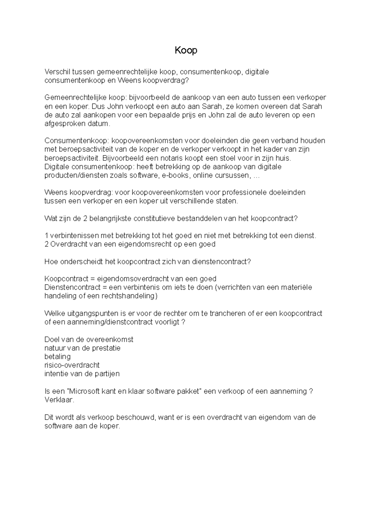 Koop - Koop Verschil tussen gemeenrechtelijke koop, consumentenkoop ...