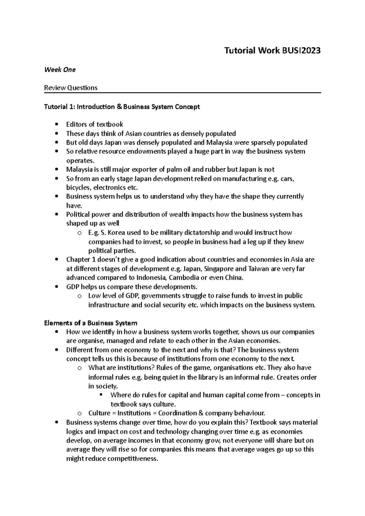 Tutorial Work BUSI2023 - BUSI2023 - ANU - Studocu