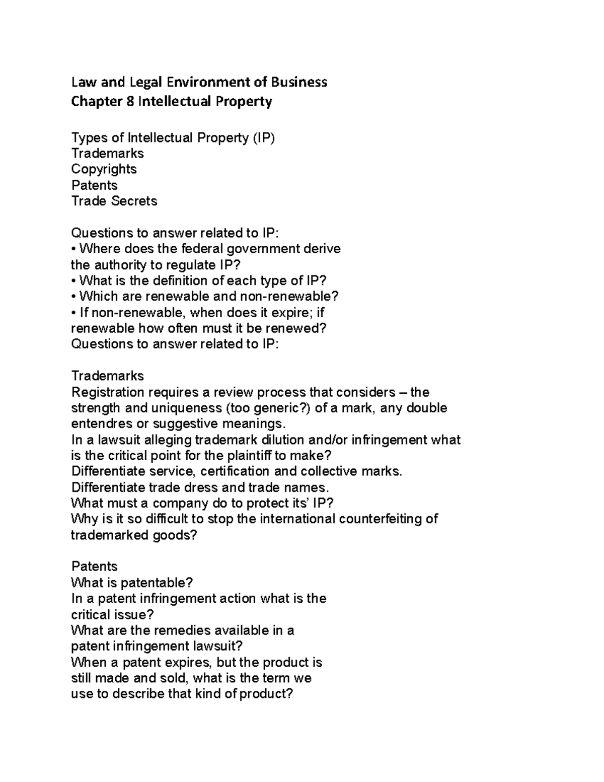 Chapter 8 Intellectual Property - Law and Legal Environment of Business ...