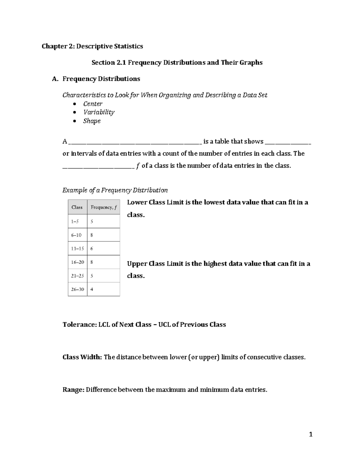 2.1 Frequency Distributions and Their Graphs F23 - Frequency ...
