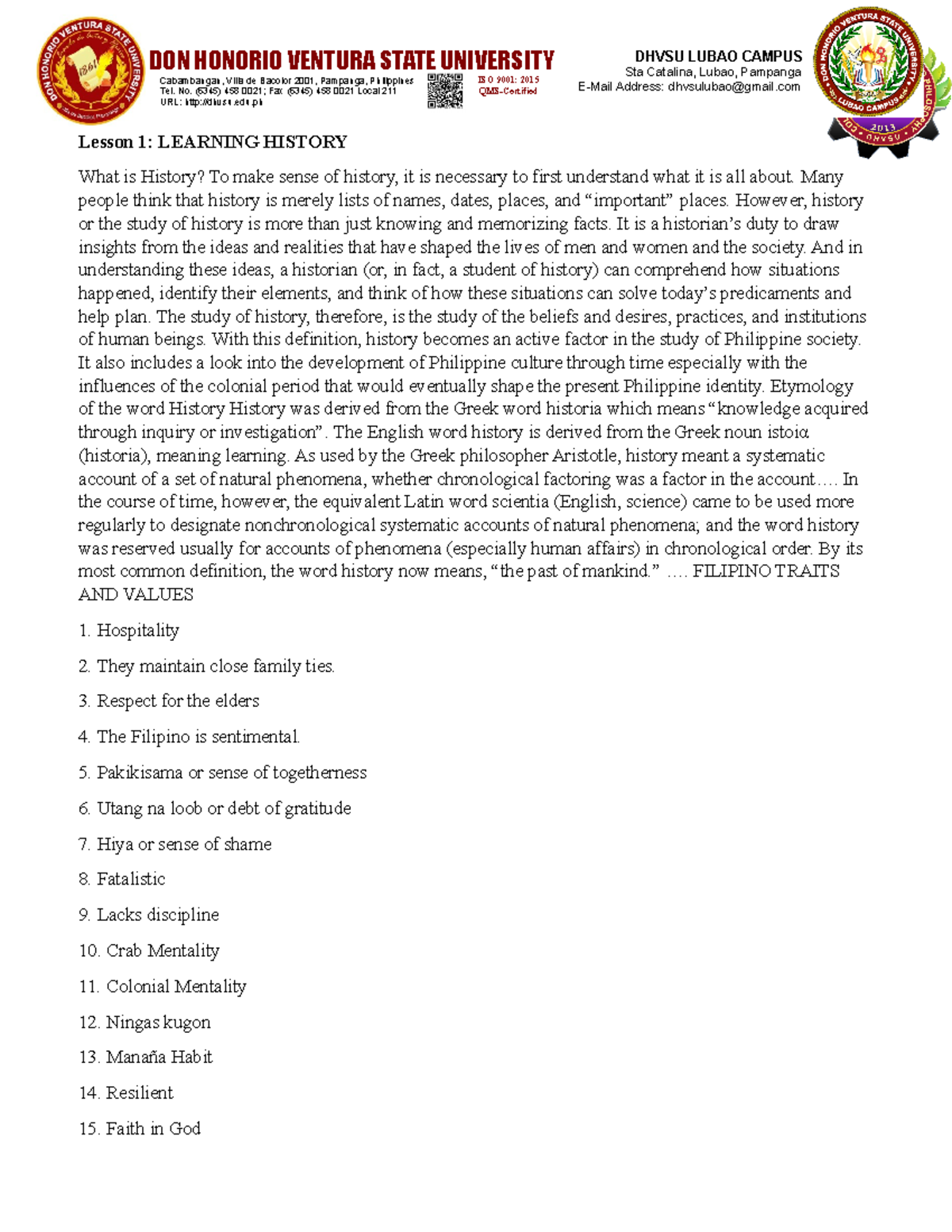 Lesson 1 4 RPH 103 - Lesson 1: LEARNING HISTORY What is History? To ...