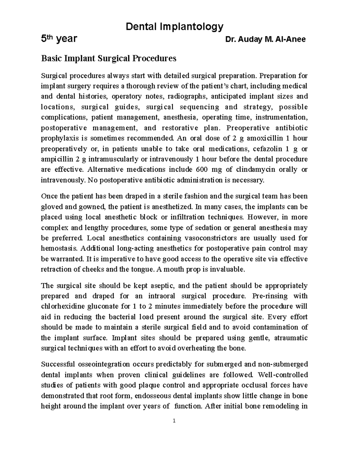 Lec 13 Implants pt II - Oral and Maxillofacial surgery - 5 th year Dr ...