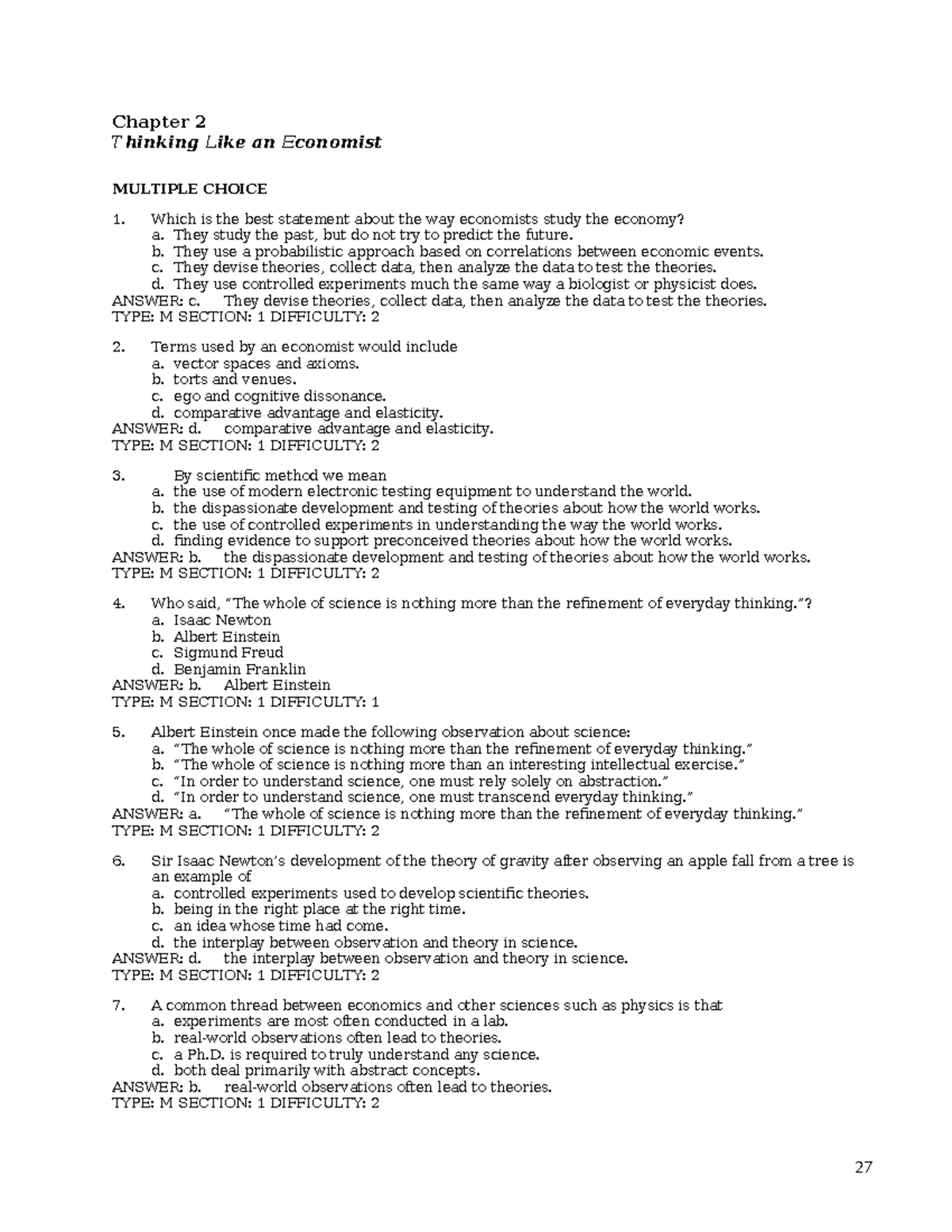 Kinh tế vi mô UEH Chapter 2 - microeconomics - Chapter 2 Thinking Like an Economist MULTIPLE ...