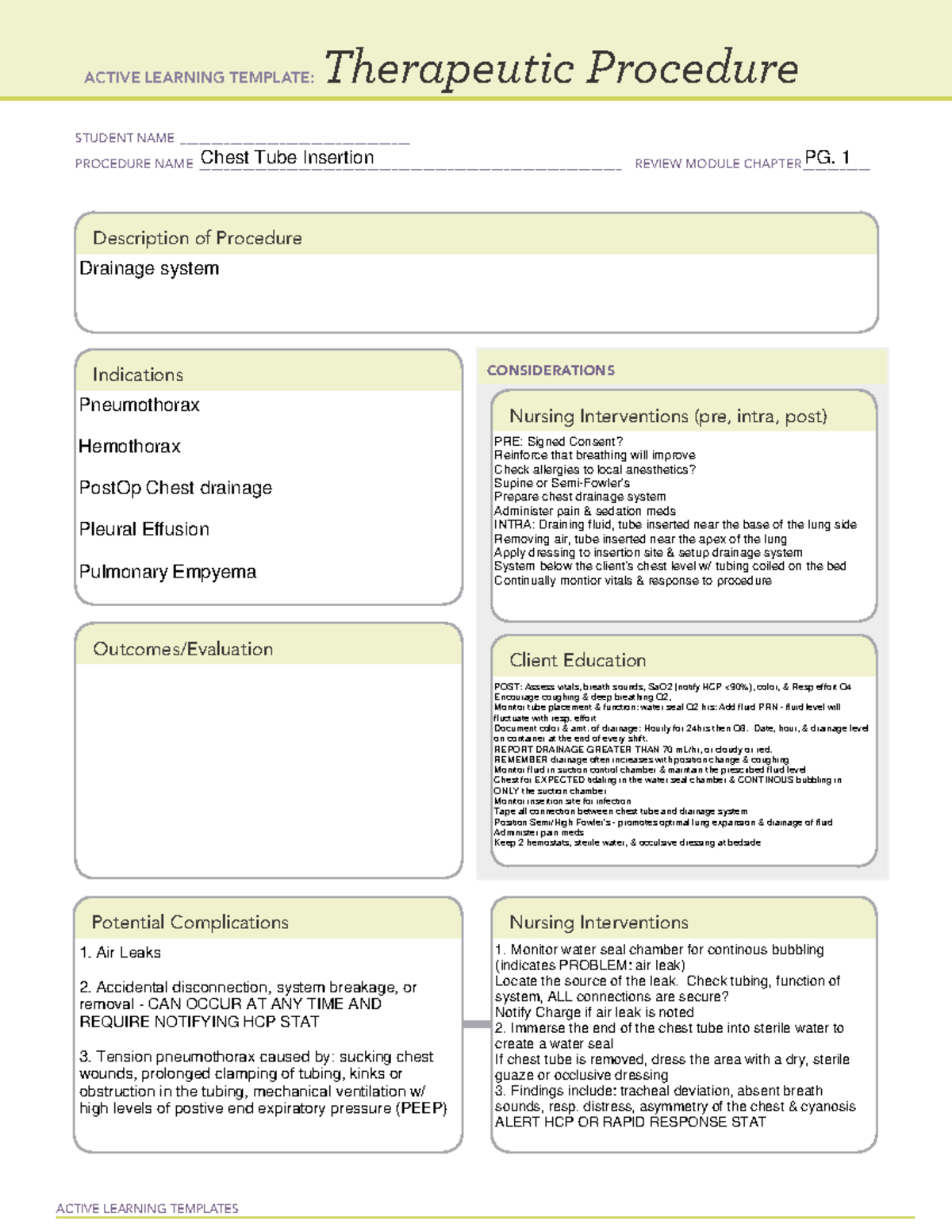 Chest TUBE Insertion - NRSG 110 - ACTIVE LEARNING TEMPLATES Therapeutic ...