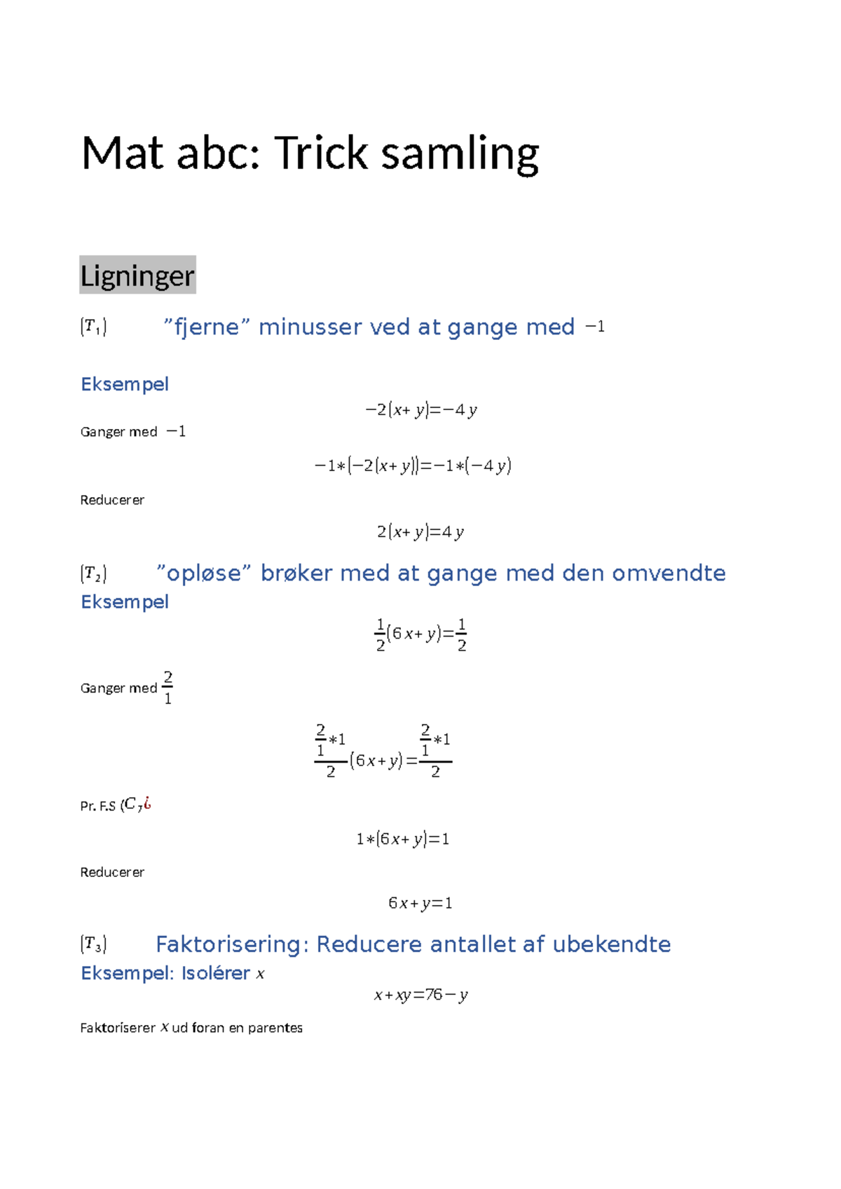 Mat abc Trick samling - JMXJSX - Mat abc: Trick samling Ligninger ( T 1 ...