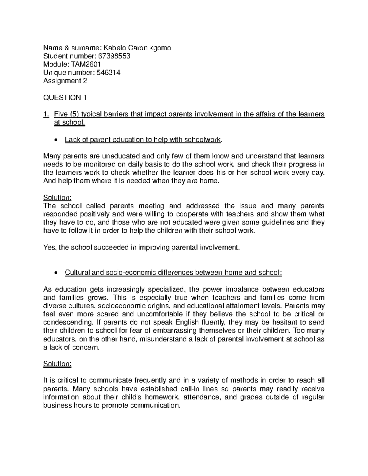 TAM2601 Assignment 2 - Factors that influence physical development of ...