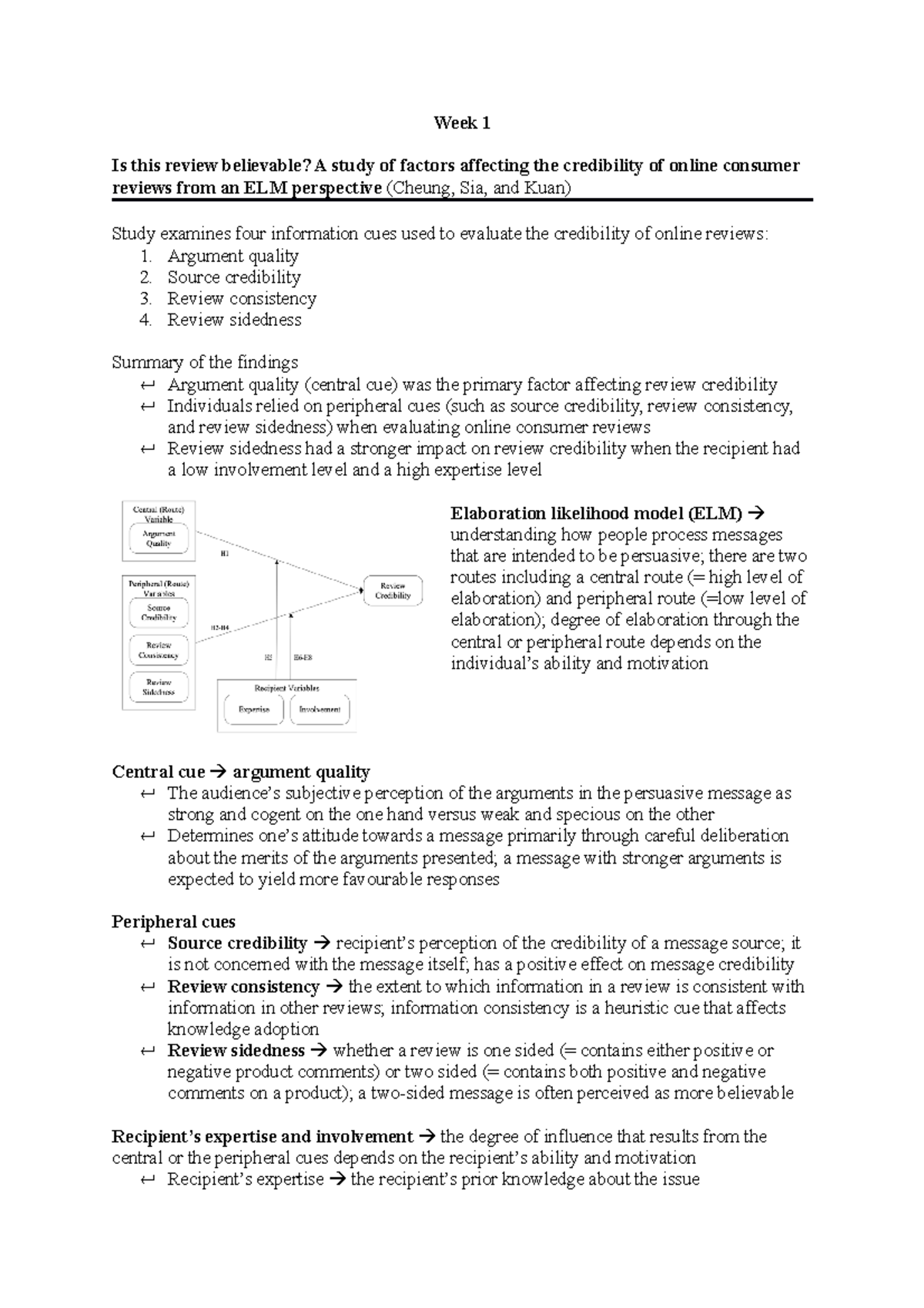 Scientific papers ECP - summary - Week 1 Is this review believable? A ...