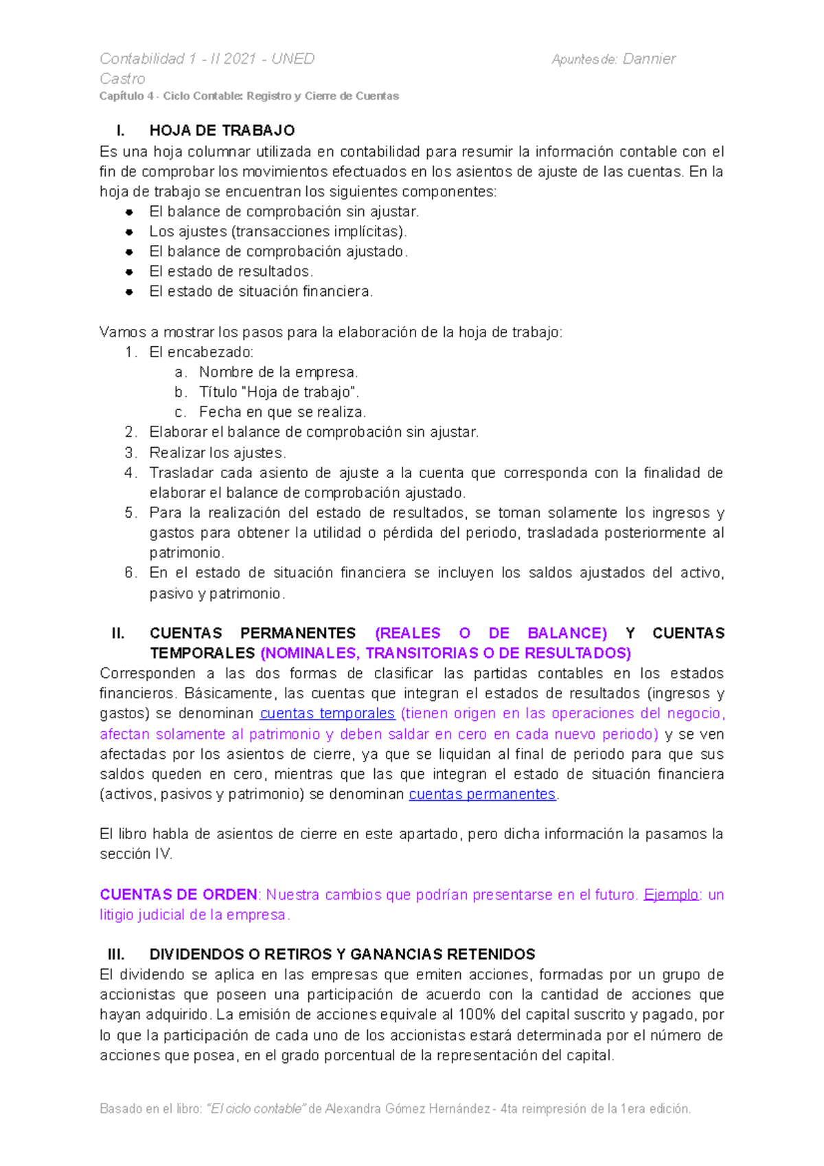 Capítulo 4 - Ciclo Contable Registro y Cierre de Cuentas - HOJA DE TRABAJO Es una hoja columnar ...