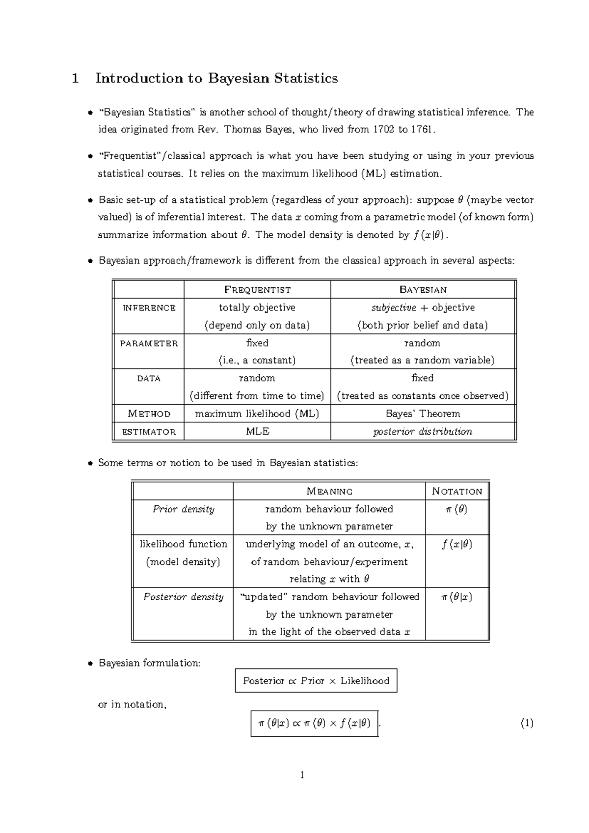 Bayes Notes 1 Introduction To Bayesian Statistics “bayesian