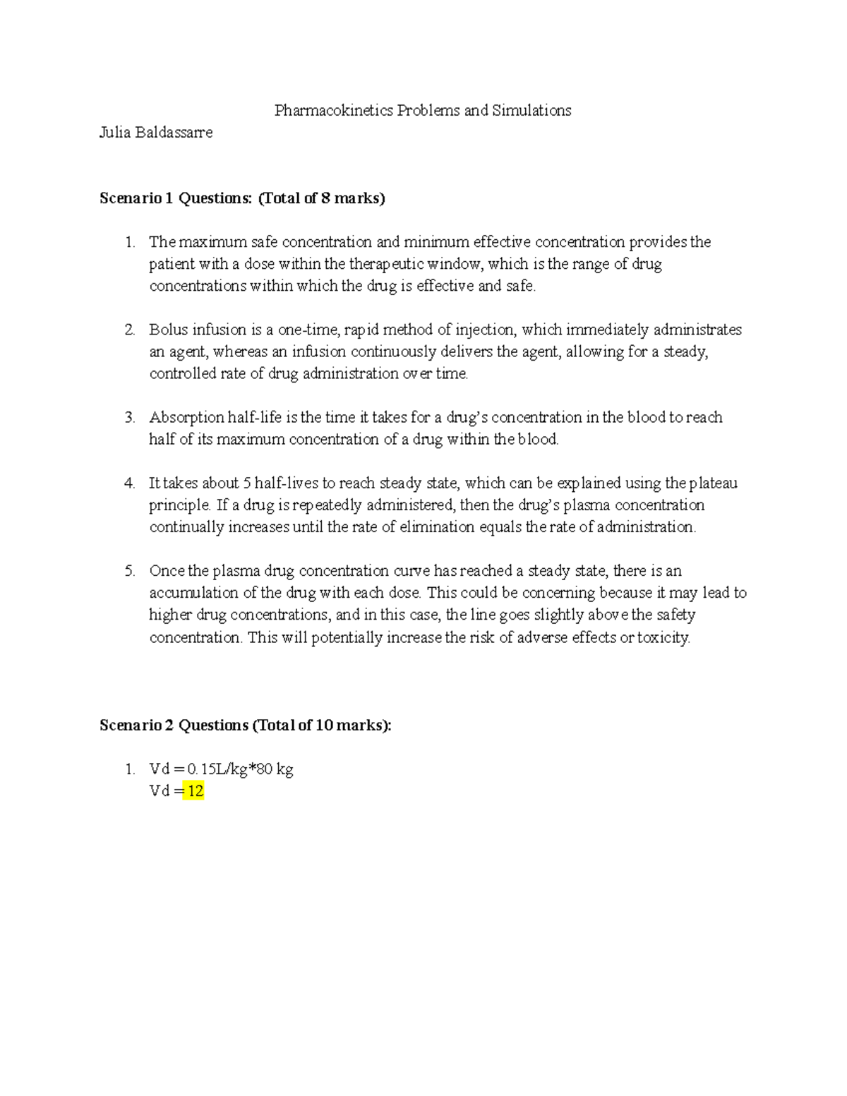 PHAR370 Assignment 1 - Pharmacokinetics Problems and Simulations Julia ...