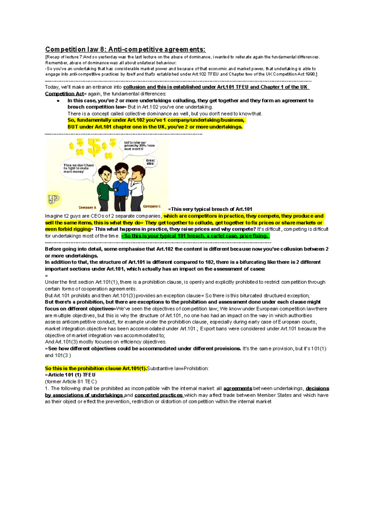 Competition law lecture 8 notes - Competition law 8: Anti-competitive ...