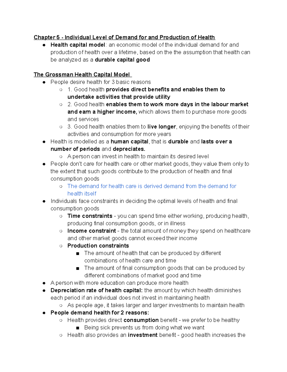 EC248 Chapter 5 Economics of Health (Grossman) - Chapter 5 - Individual ...