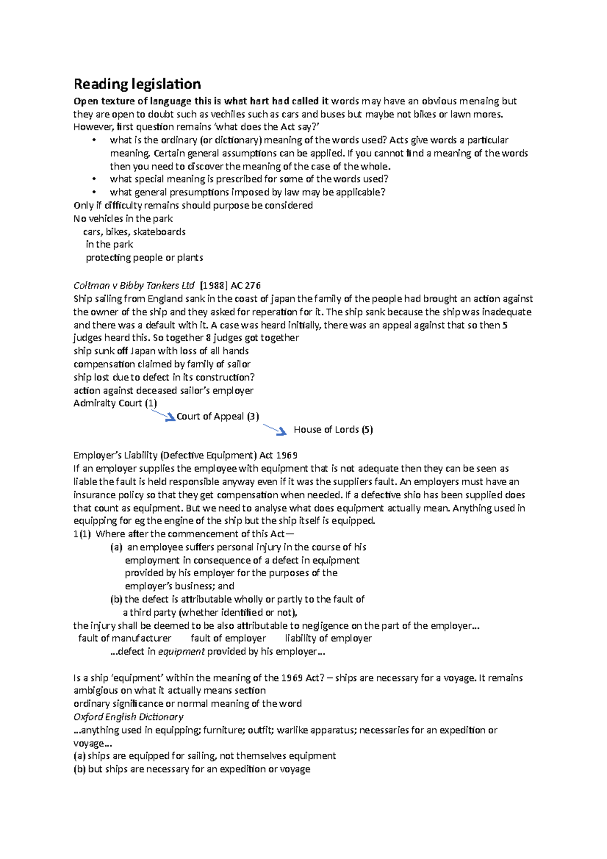 Reading legislation - notes - Reading legislation Open texture of ...