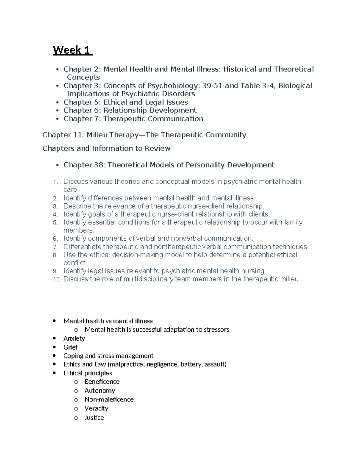 Concepts for Test 1 - Week 1 Chapter 2: Mental Health and Mental ...
