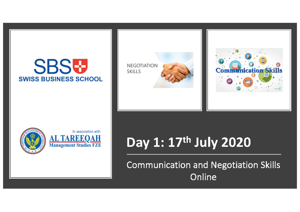 Online - Day 1 - Batch 2 - SBS MBA - Communication and Negotiation Skills - Day 1: 17 th July ...