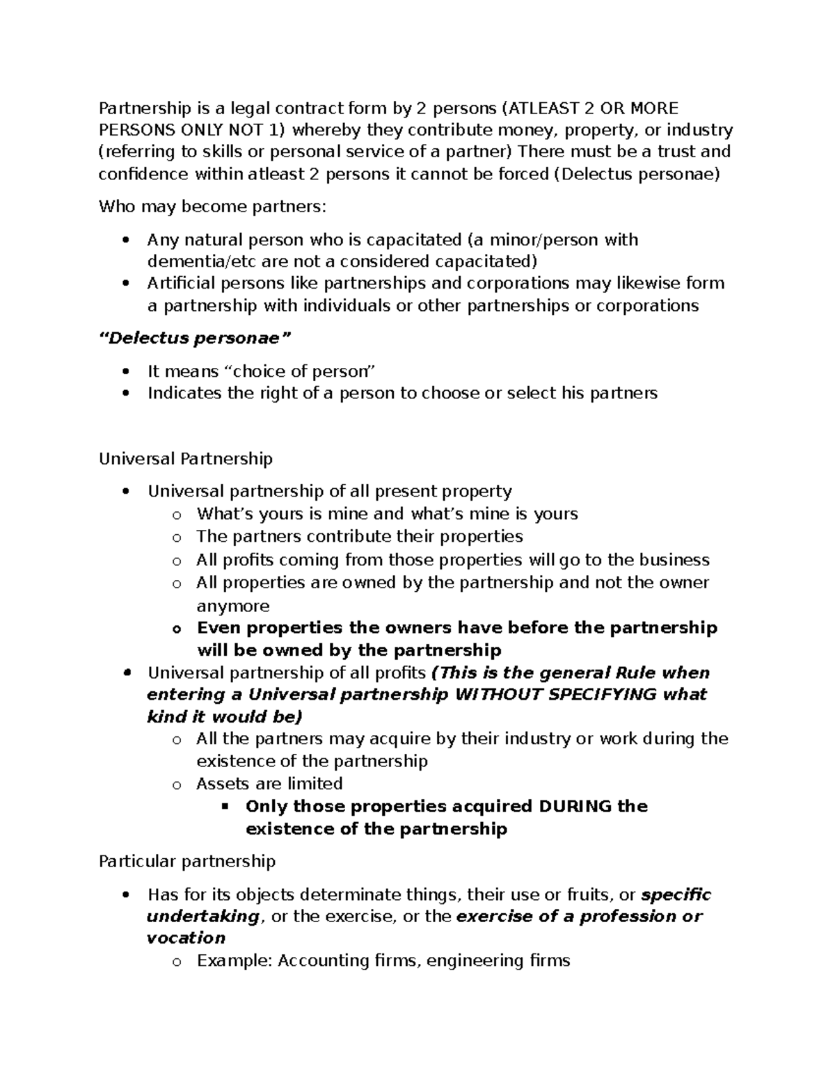 Coblaw 2 notes - Partnership is a legal contract form by 2 persons ...